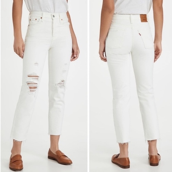 Levi's | Jeans | Levis Premium Wedgie Icon Fit High Rise Button Fly Distressed White Jeans 28 ...